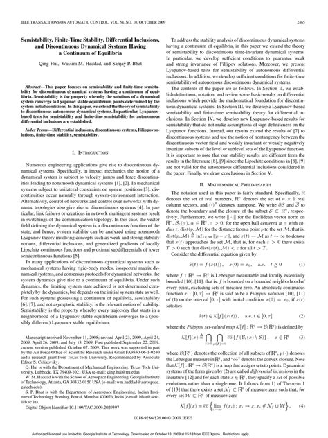 PDF Semistability Finite Time Stability Differential Inclusions And Discontinuous Dynamical