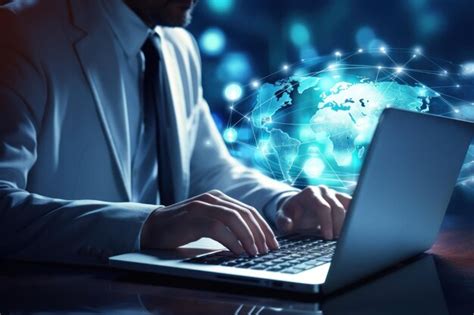 Premium Photo Businessman Typing On Laptop Cybersecurity Of Data Protection On Global Logistic