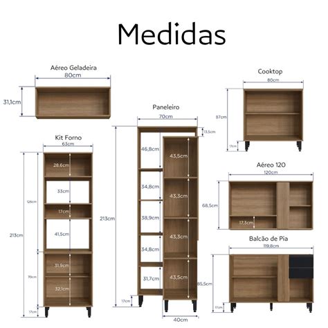 Comprar Cozinha Modulada Completa 6 Peças Leonora Cor Mel Preto Mega