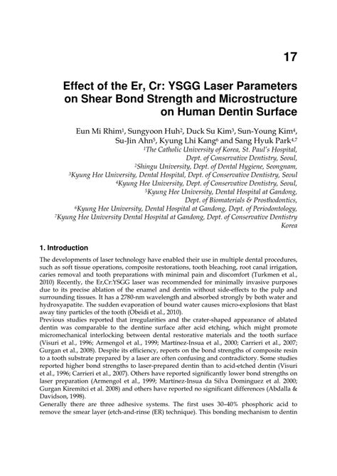 Pdf Effect Of The Er Cr Ysgg Laser Parameters On Shear Bond Strength And Microstructure On