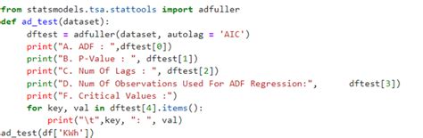 snapshot of coding script for stationarity check in arima download scientific diagram