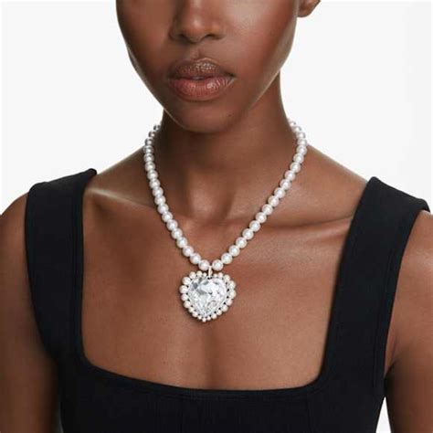 Ariana Grande X Swarovski Necklace Crystal Pearl Heart Cut Heart White Rhodium Plated