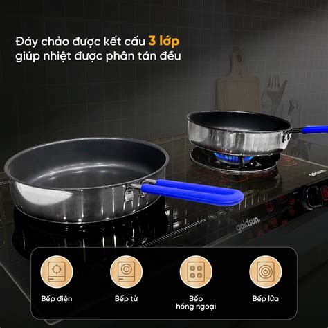 Chảo Inox Chống Dính Goldsun Đáy Từ 3 Lớp Chống Dính Sử Dụng Trên Mọi