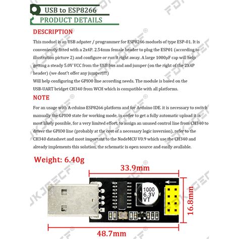 อะแดปเตอร์โปรแกรมเมอร์ esp01 uart gpio0 esp 01 adaptater esp8266 ch340g