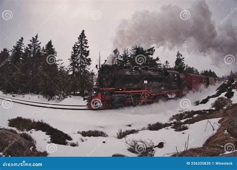 Steam Locomotive Narrow Gauge Railway On The Brocken Mountain In The