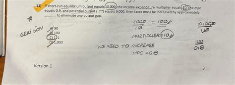 Solved If Short Run Equilibrium Output Equals The Chegg