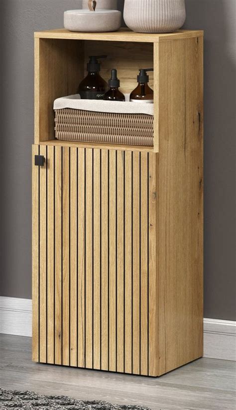 Furndesign Badkommode Bliss Midischrank In Evoke Eiche Mit Schwarz