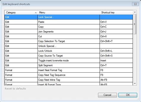 Edit Keyboard Shortcuts MemoQ