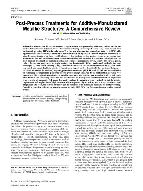 Pdf Post Process Treatments For Additive Manufactured Metallic Structures A Comprehensive Review