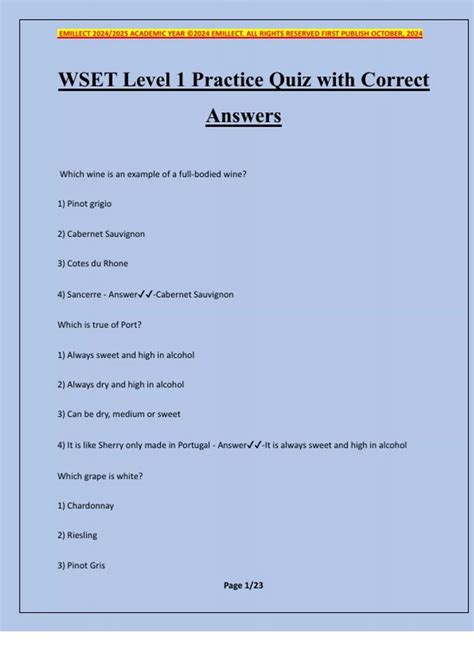 WSET Level Practice Quiz With Correct Answers Stuvia US