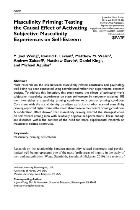 Pdf Masculinity Priming Testing The Causal Effect Of Activating Subjective Masculinity