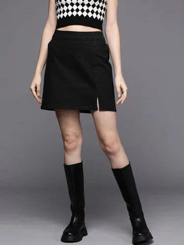 Women Black Denim Side Slit Mini Skirt At Rs 920 Denim Mini Skirt