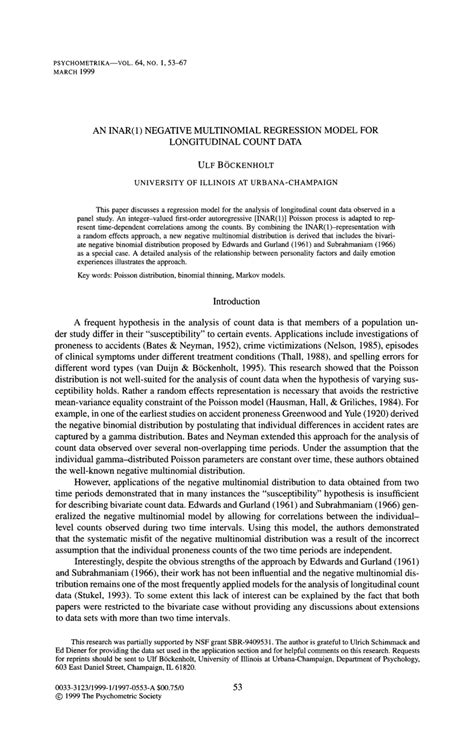 pdf an inar 1 negative multinomial regression model for longitudinal