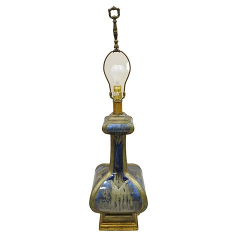 A Mid Century Ceramic Table Lamp In Green And Blue Glaze At 1stdibs