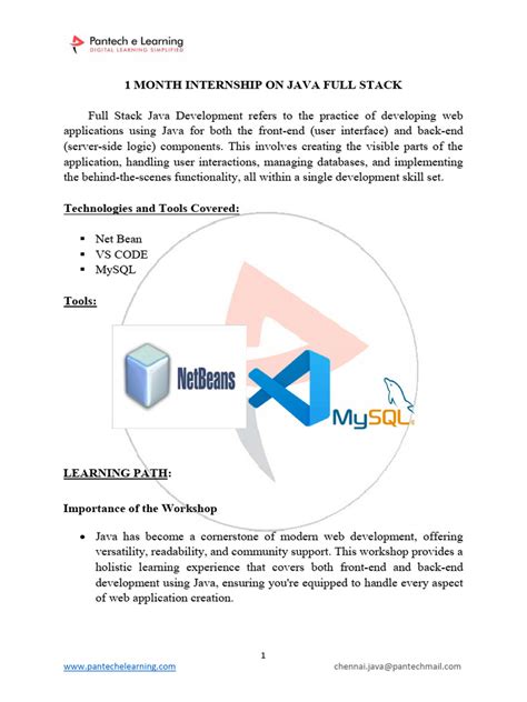 Full Stack Java Internship For 1 Month Pdf Net Beans Applications