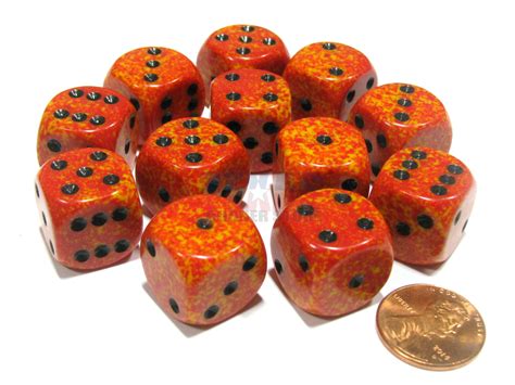 Chessex Speckled 16mm D6 Dice Block 12 Dice Fire 25703