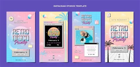 그라데이션 복고풍 Vaporwave 디스코 파티 인스타그램 스토리 무료 벡터