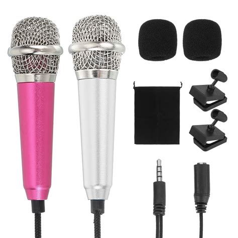 2pcs Mini Microphone Tiny Microphone With Sponge Cover Holder And Drawstring Bag Portablerose
