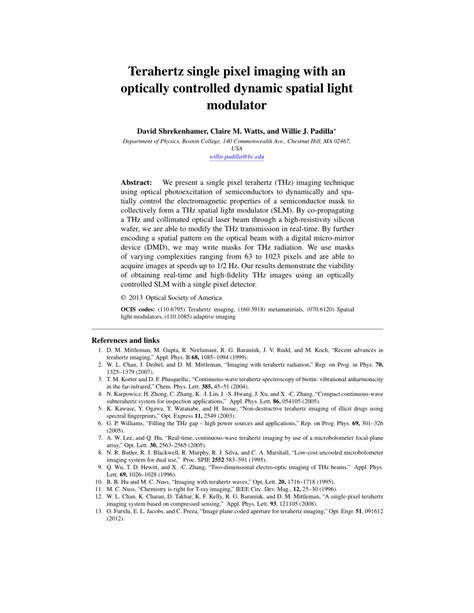 Pdf Terahertz Single Pixel Imaging With An Optically Controlled