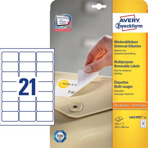 Avery Zweckform L6023REV 25 Afneembare Etiketten Ft 63 5 X 38 1 Mm B X