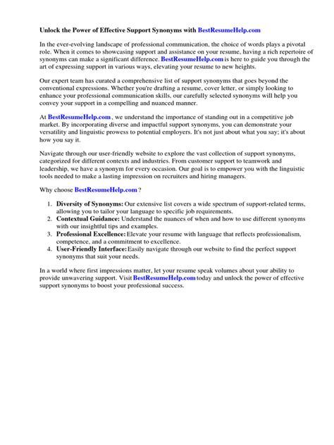 Support Synonym Resume Pdf
