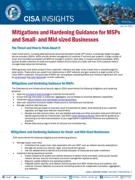 Cisa Insights Guidance For Msps And Small And Mid Sized Businesses