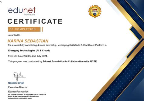 Completed The 4 Weeks Internship Program With Edunet Aicte Ibm Skillsbuild🎉 Delved Into