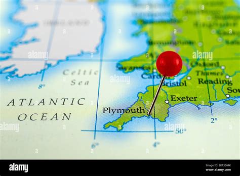 Plymouth Map Close Up Of Plymouth Map With Red Pin Map With Red Pin