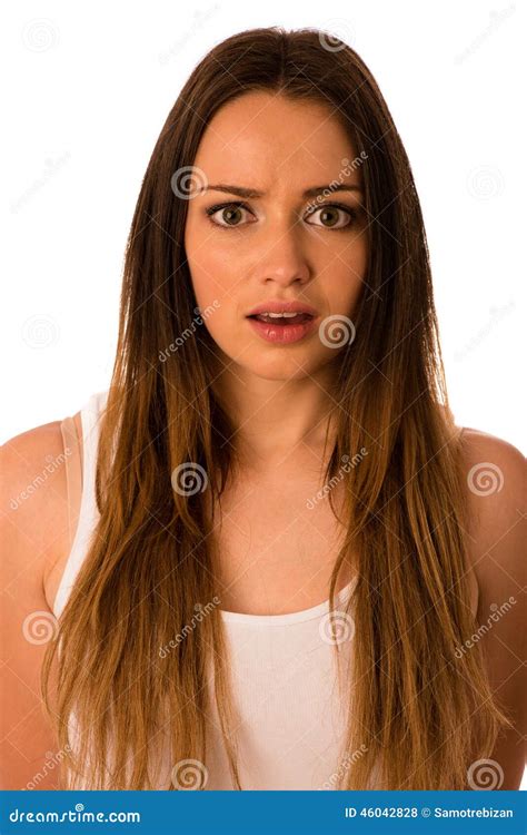 Donna Spaventata Ragazza Preety Che Gesturing Timore Fotografia Stock