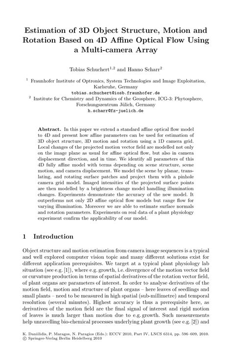 Pdf Estimation Of 3d Object Structure Motion And Rotation Based On 4d Affine Optical Flow