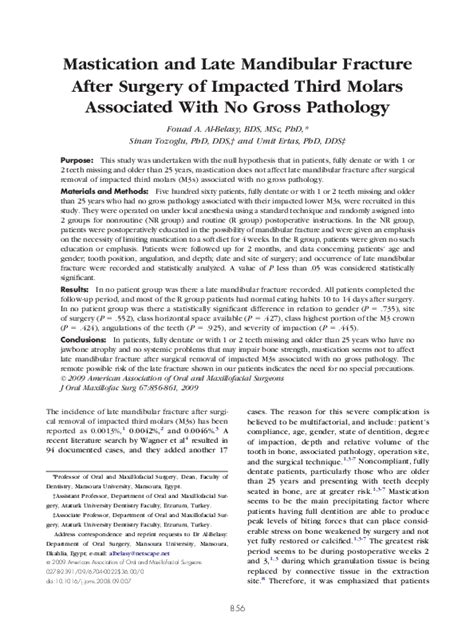 Pdf Mastication And Late Mandibular Fracture After Surgery Of Impacted Third Molars Associated