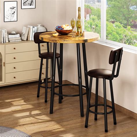 Uhomepro 3 Pieces Bar Table Set Modern Counter Height Kitchen Table