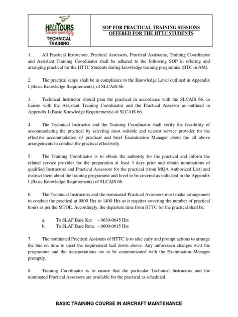 Sop For Practical Training Sessions Pdf