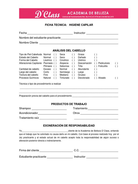 Fichas Tecnica De Higiene Capilar Pdf