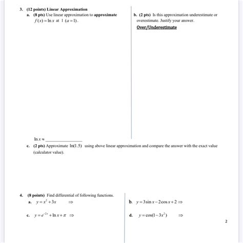 Solved Points Linear Approximation A Pts Use Chegg