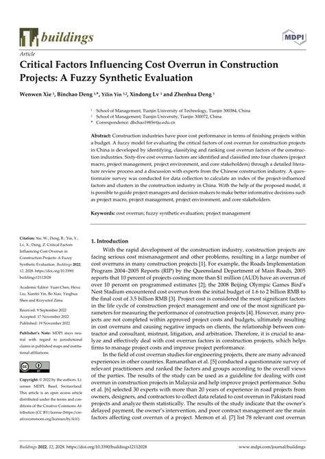Pdf Critical Factors Influencing Cost Overrun In Construction