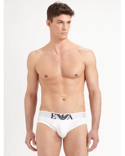 Emporio Armani Stretchcotton Hip Briefs In White For Men Lyst