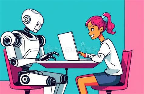 Illustration Of Girl Programming With Android Helper Advanced Tech And Futuristic Ai