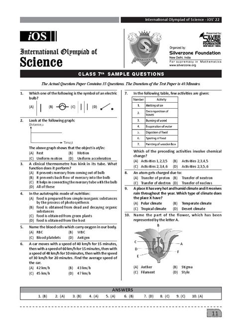 Science Olympiad Question Paper For Class 4th Free Math Worksheet