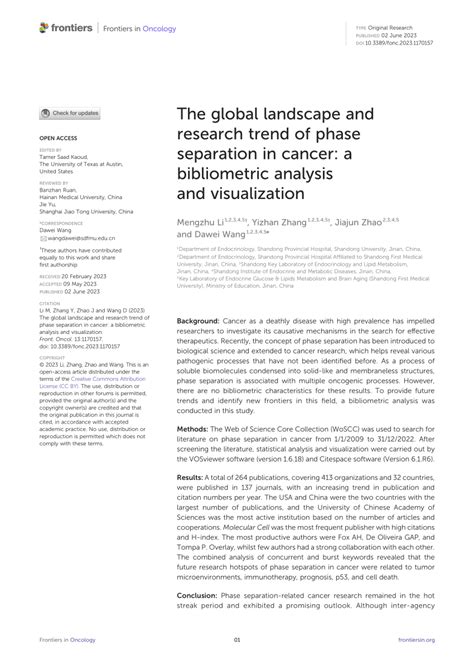 Pdf The Global Landscape And Research Trend Of Phase Separation In Cancer A Bibliometric