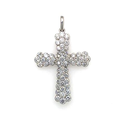 18k White Gold Diamond Cross Pendant Pink Diamond