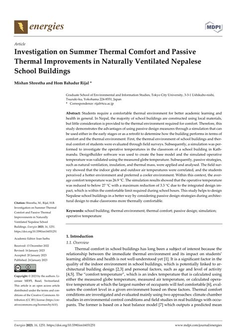Pdf Investigation On Summer Thermal Comfort And Passive Thermal Improvements In Naturally