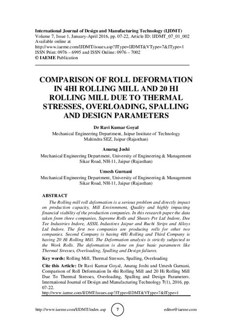 Pdf Comparison Of Roll Deformation In 4hi Rolling Mill And 20 Hi Rolling Mill Due To Thermal