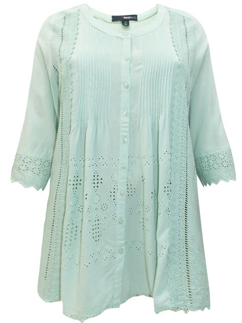 Denim 247 Denim 247 Dusty Green Eyelet Lace Pleat Front Tunic