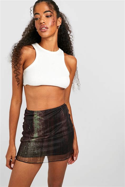 Abstract Printed Mesh Mini Skirt Boohoo Uk