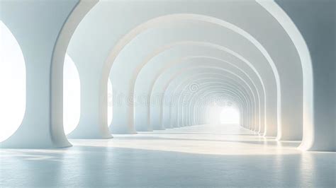 Abstract Minimalist White Interior With Long Arches And Soft Lighting
