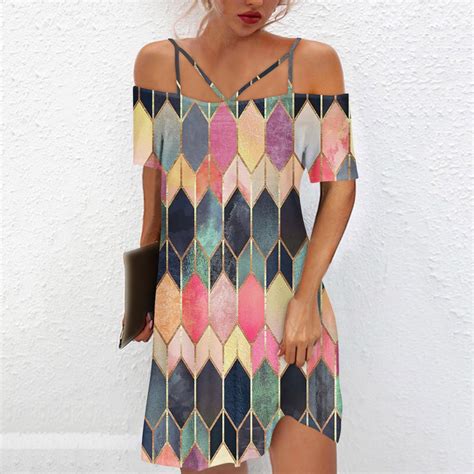 Tianek Women Dresses On Clearance Short Sleeve Off The Shoulder Floral