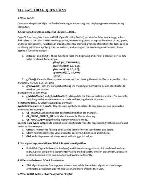 Cg Oral Pdf Cartesian Coordinate System 2 D Computer Graphics