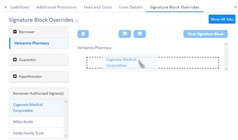 Signature Block Overrides Tab