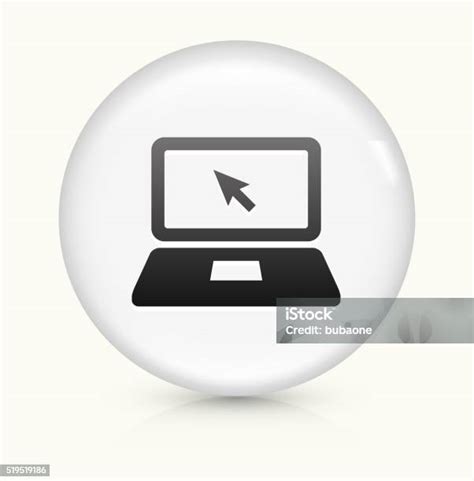 Ikon Laptop Dan Kursor Pada Tombol Vektor Bulat Putih Ilustrasi Stok